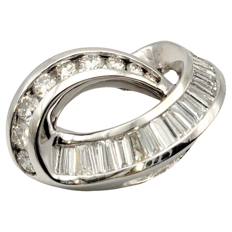 1.34 Carats Total Round and Baguette Diamond Open Loop Pendant 14 Karat ...