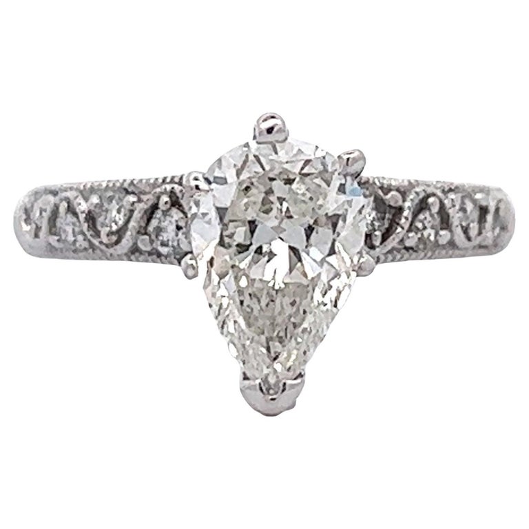 1.34 Carat Pear Shape Diamond White Gold Engagment Ring GIA I/SI2 ...