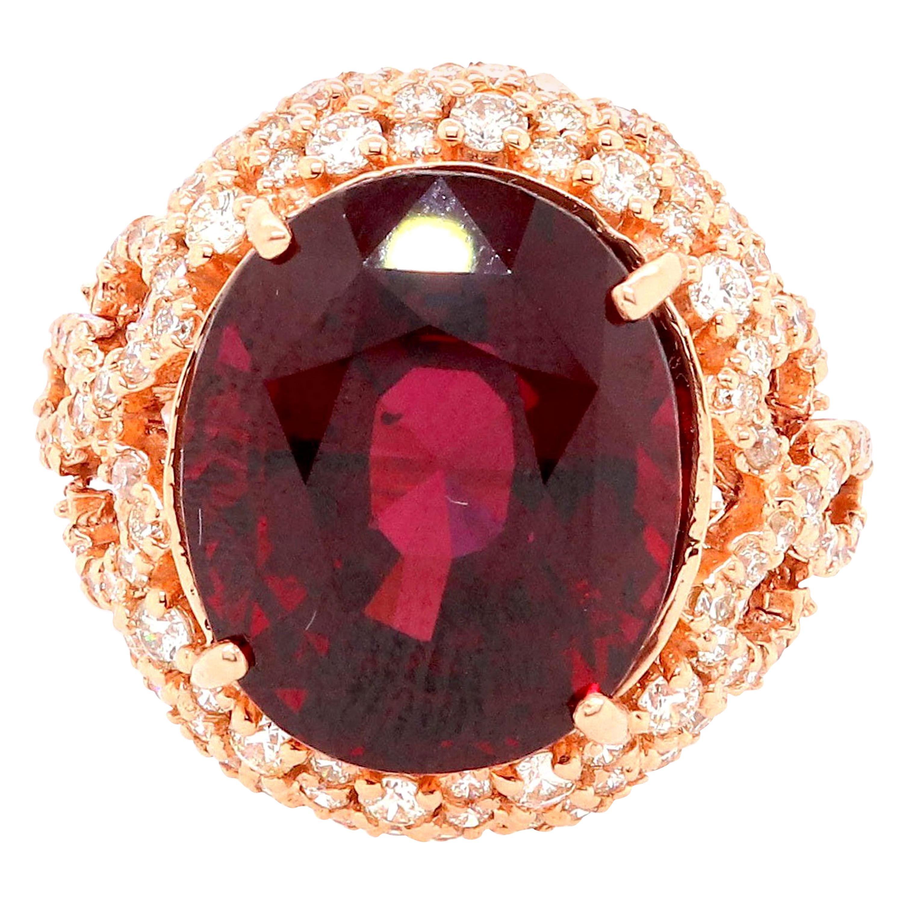 13.41 Carat Oval Rubellite and Diamond Ring at 1stDibs