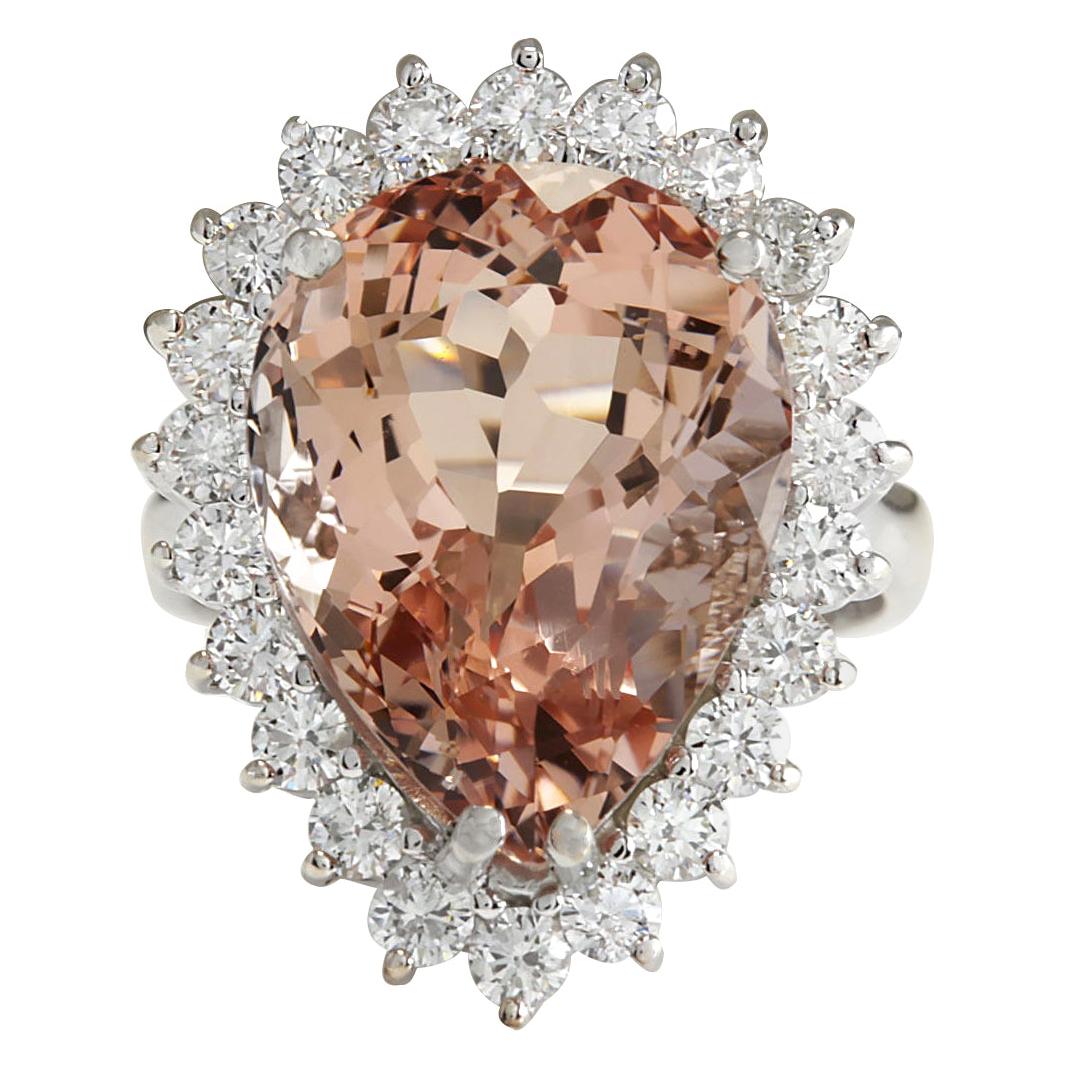 13.72 Carat Natural Morganite 18 Karat White Gold Diamond Ring For Sale ...