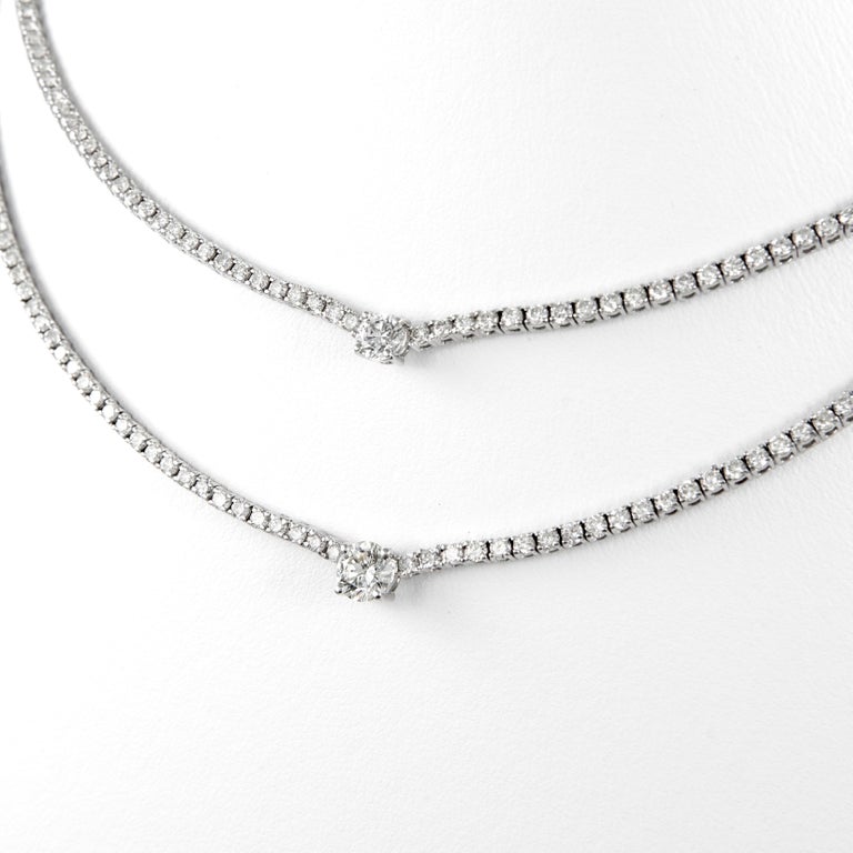 13 48 Carat Diamond 18 Karat White Gold 2 Row With Center Stones Tennis