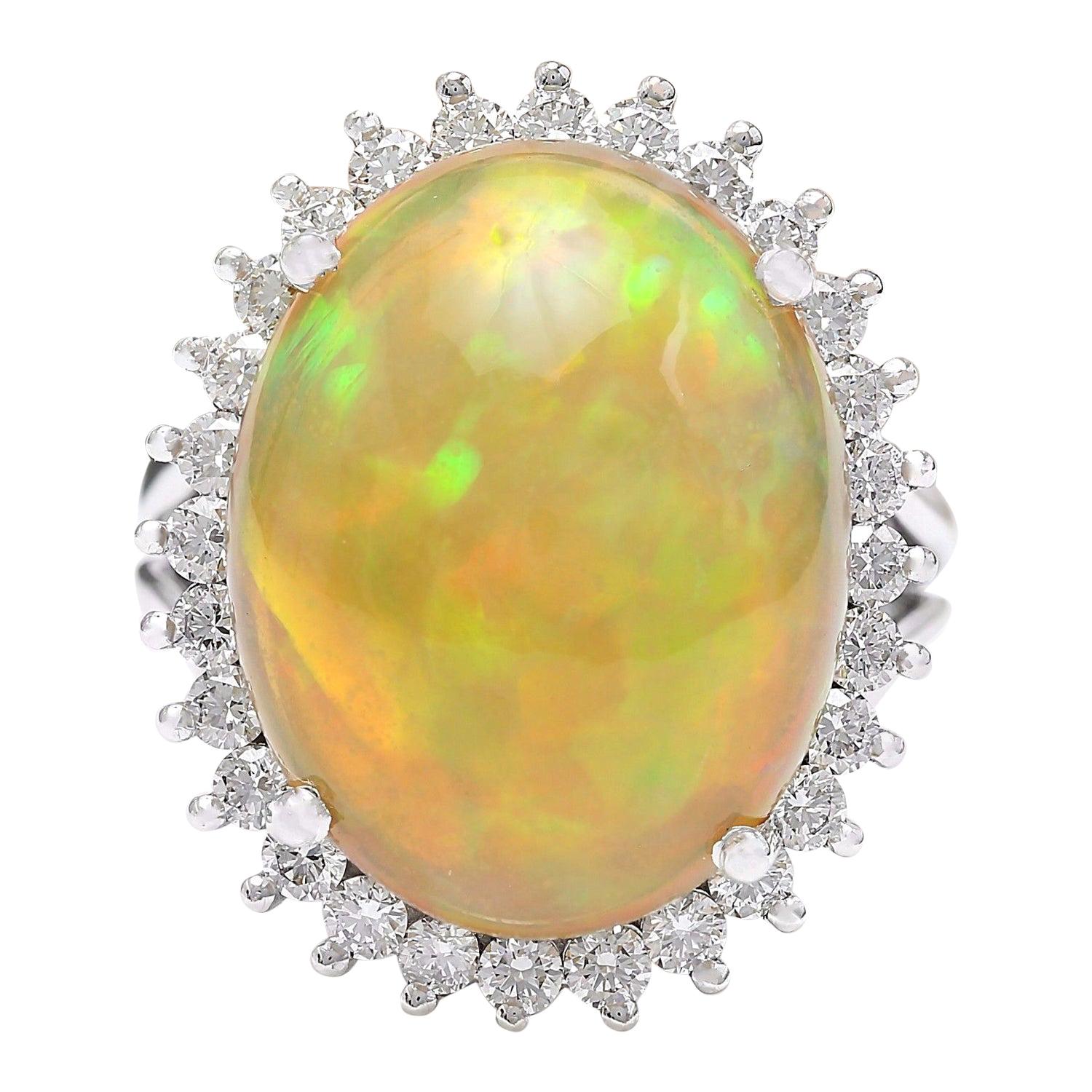 13.65 Carat Natural Opal 18 Karat White Gold Diamond Ring For Sale ...