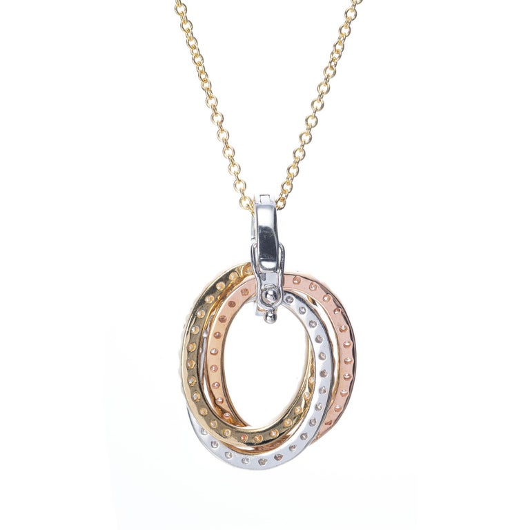 1.35 Carat Diamond Tri-Color Gold Interlocking Ring Pendant Necklace at ...
