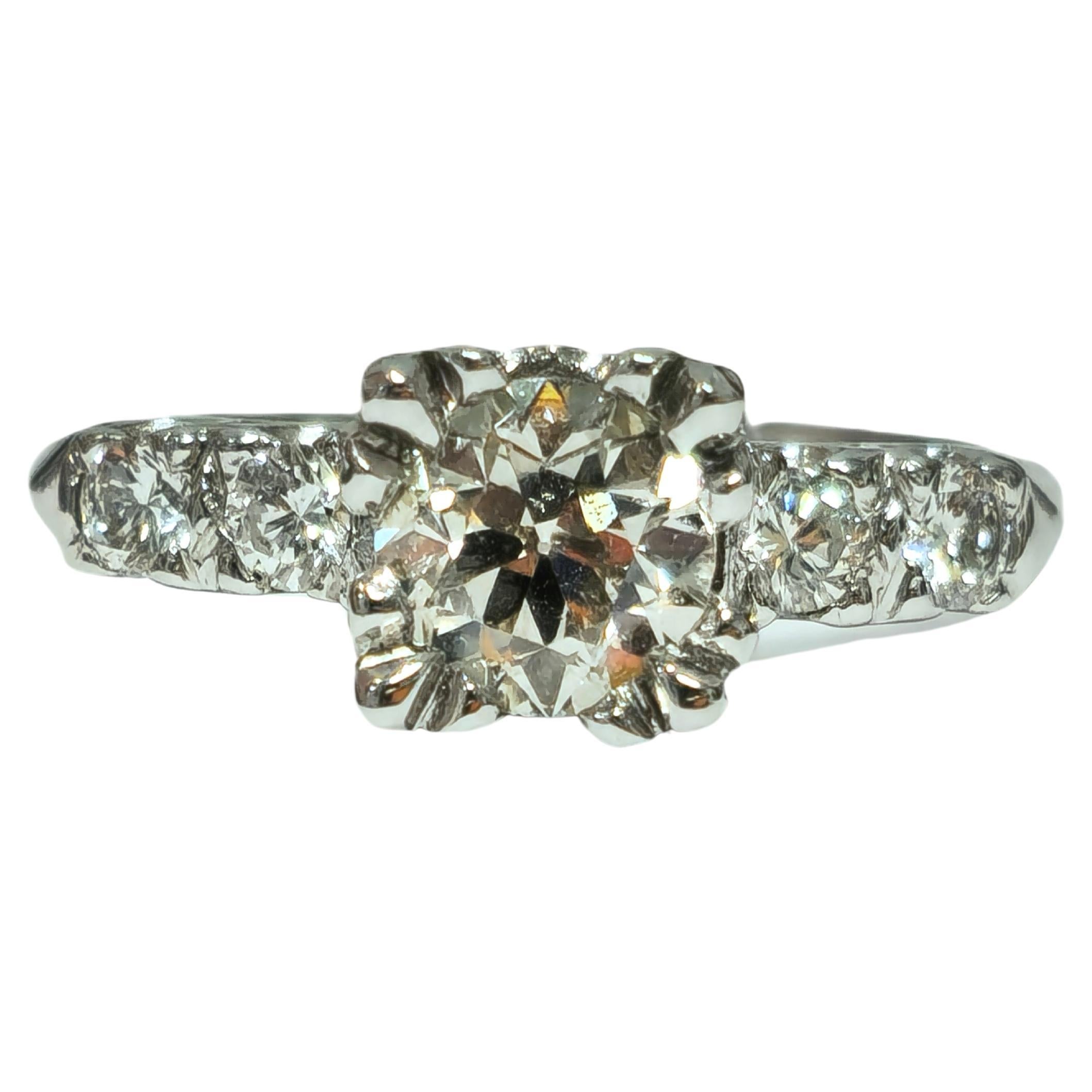 Midcentury 1.35 Carat Old European Cut Diamond Engagement Ring For Sale ...