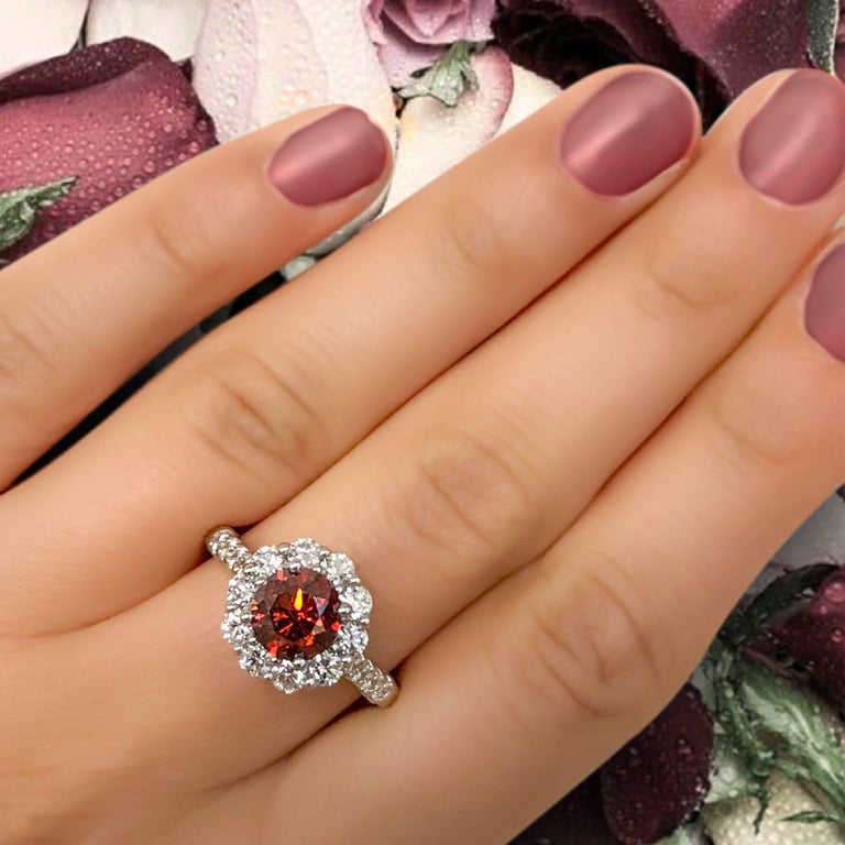 1.35 Carat Round Red Diamond and 0.95 Carat White Diamond Ring at ...