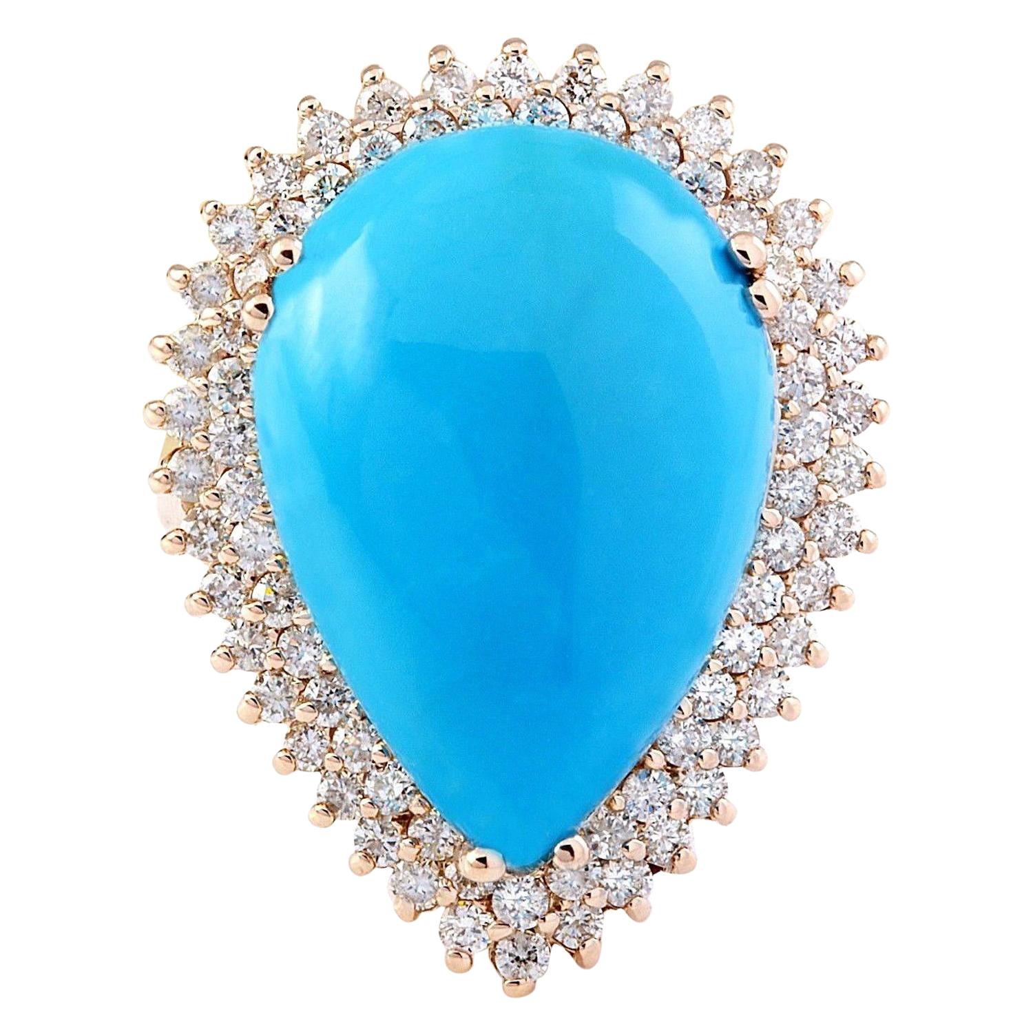 Antique Marquise Turquoise and Rose-Cut Diamond 9 Karat Gold Ring For ...