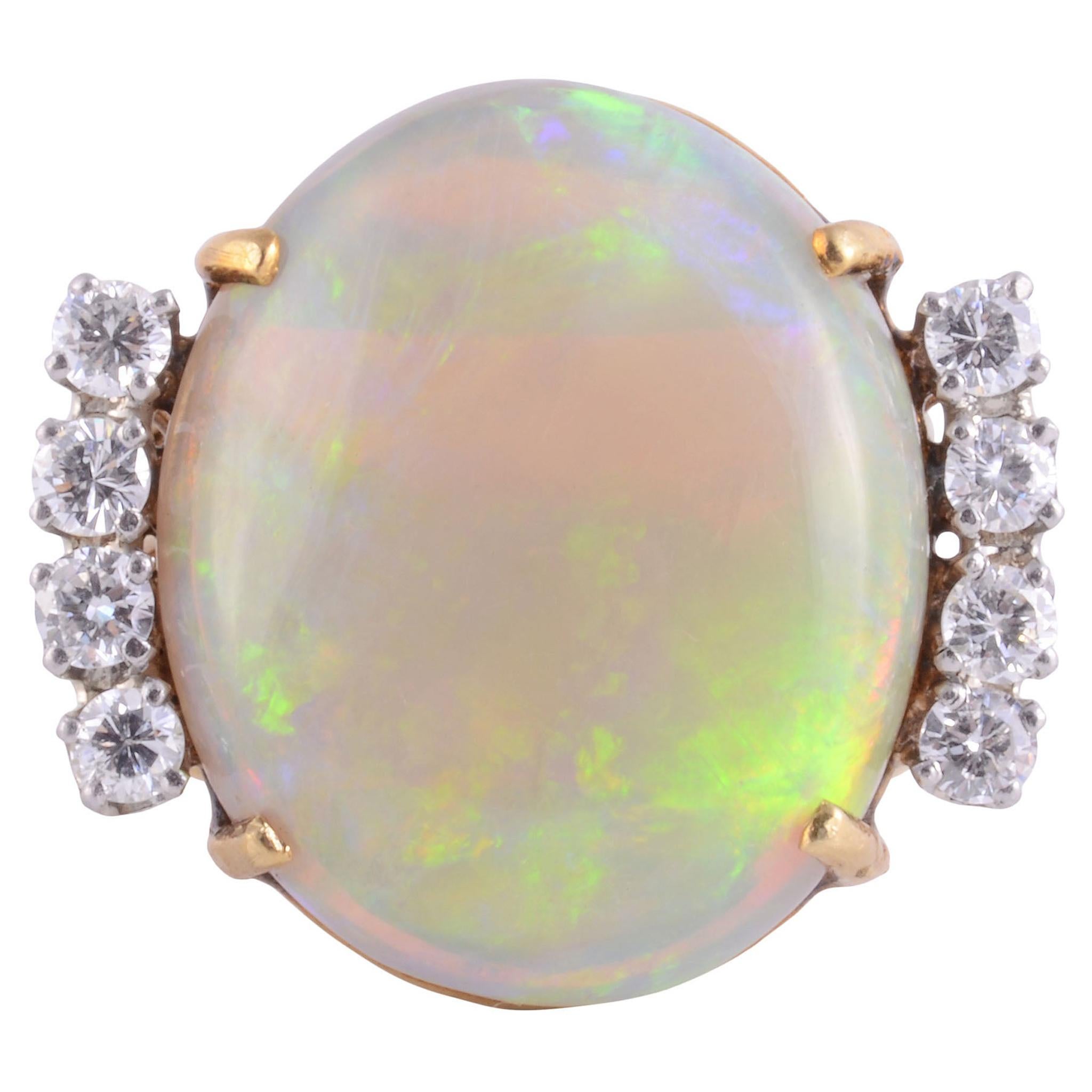 Princess Blue Topaz and Opal Inlay Mele Ring with .10 Carat Diamond ...