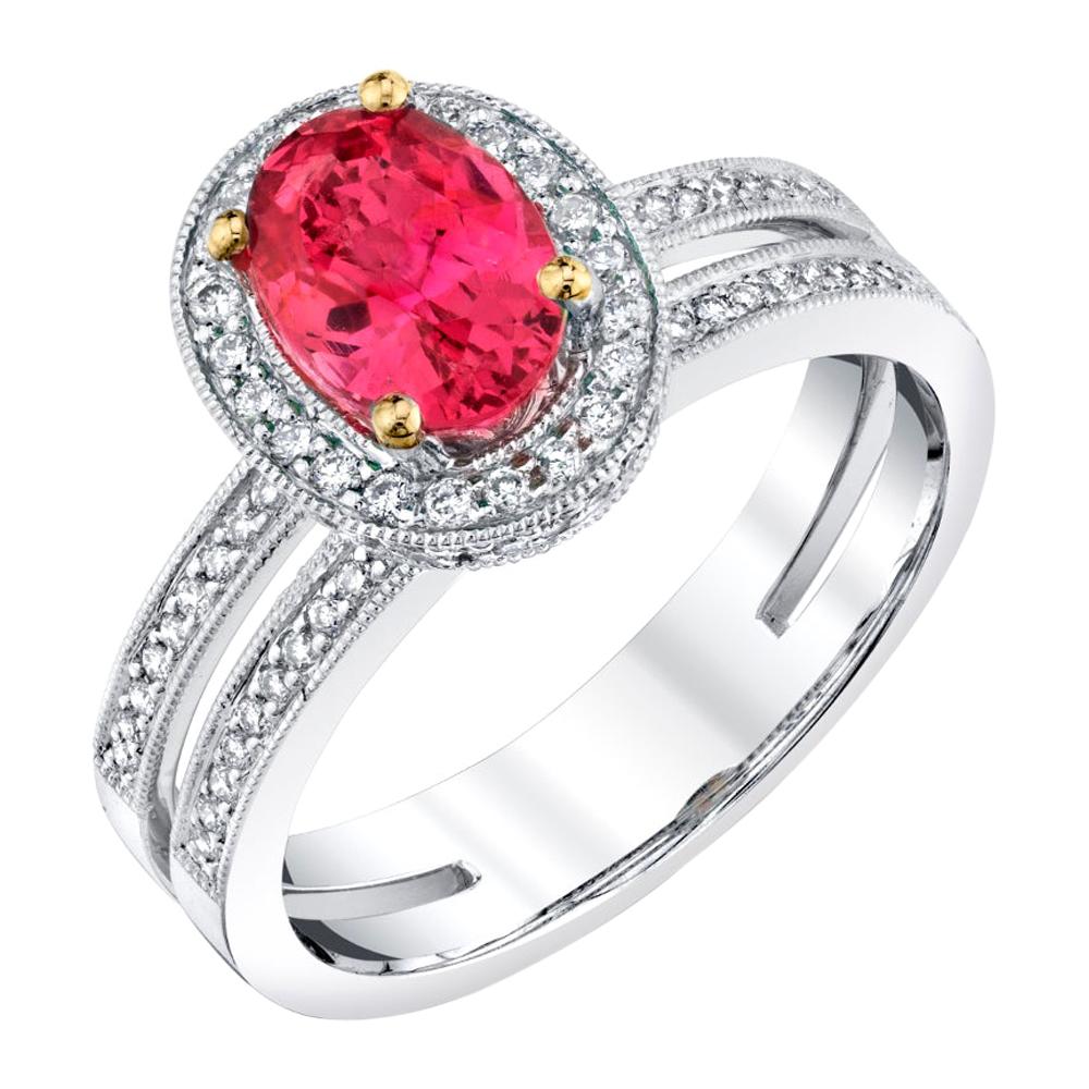 Red Spinel and Diamonds Ring, 18k White Gold Red Spinel and Diamonds ...