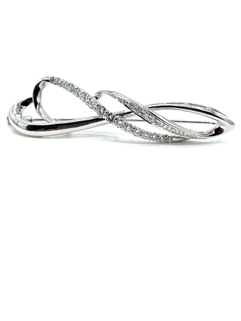 1.36 Carat Round Brilliant Diamond and Platinum Swirl Brooch For Sale ...