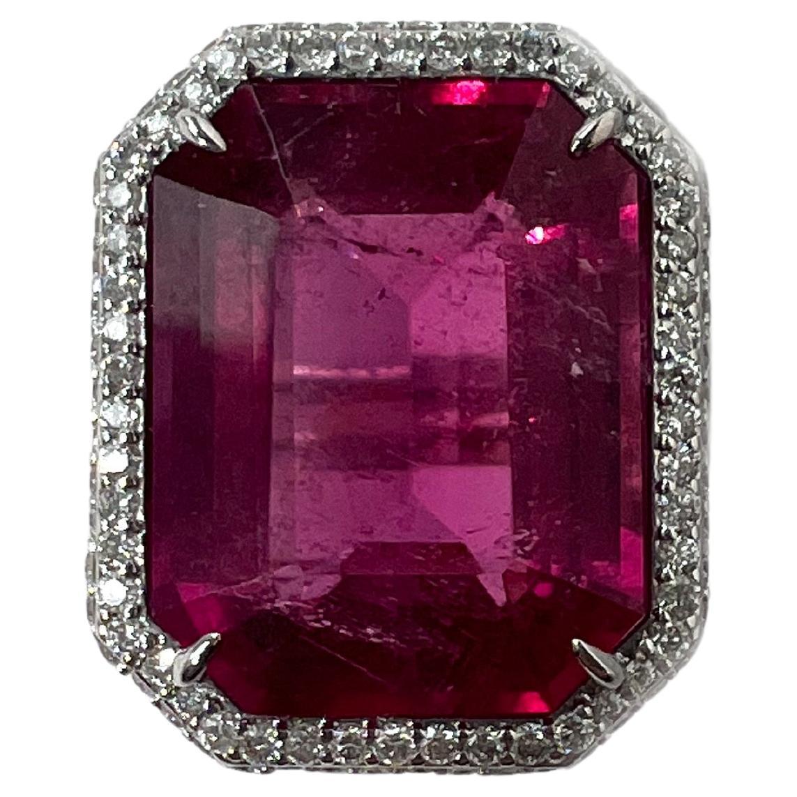 13.6 Carats Rubellite and Diamond Cocktail Ring Handcrafted in 18k ...