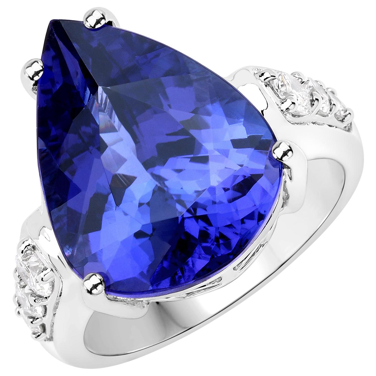 13.87 Carat Natural Tanzanite 18 Karat White Gold Diamond Ring For Sale ...