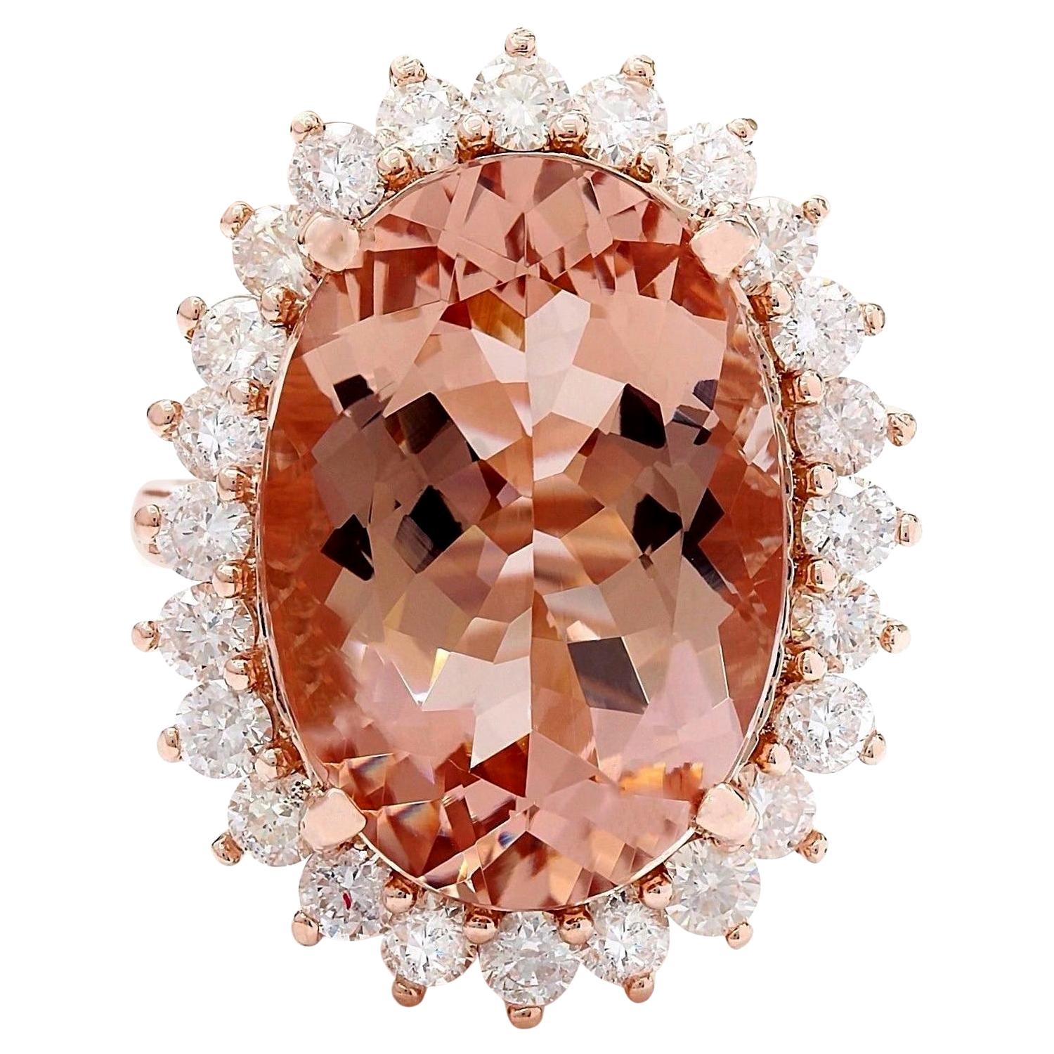 6.75 Carat Exquisite Natural Morganite and Diamond 18 Karat Solid Rose ...