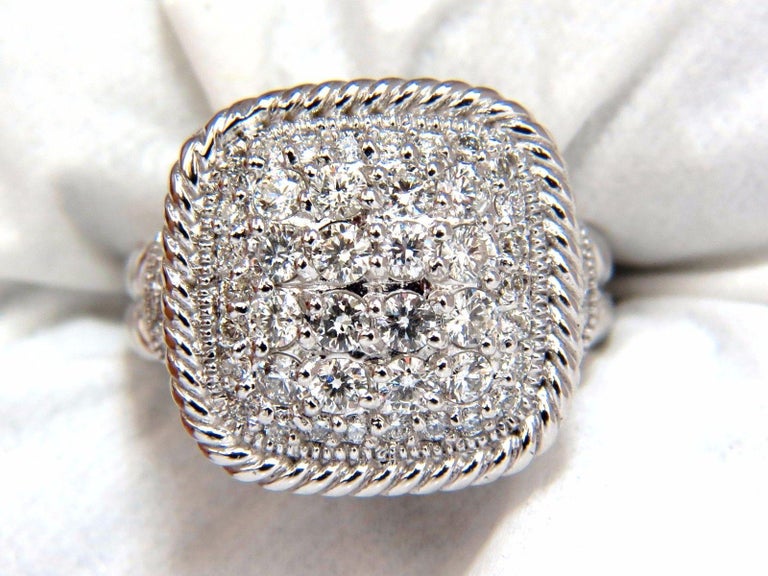 1.36CT Natural Diamond Double Shank Rope Twist Square Dome Ring 14KT G ...
