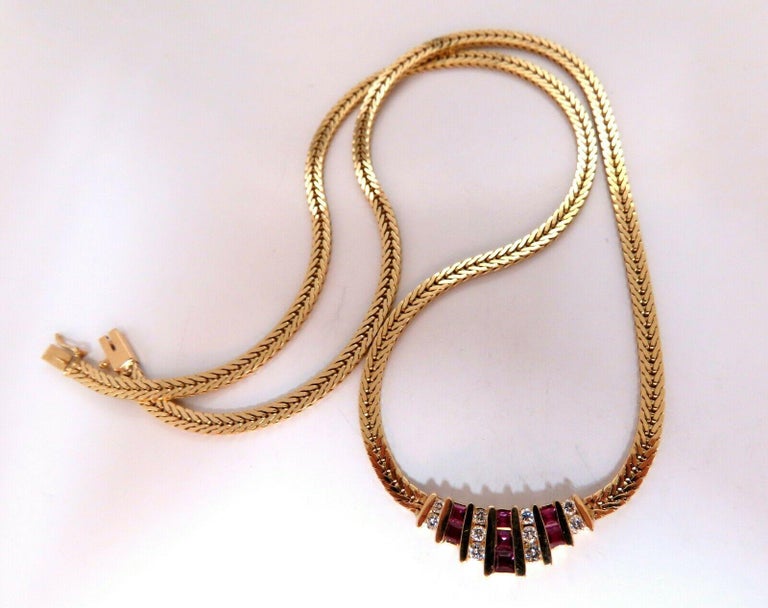 1.36 Carat Natural Ruby Diamonds Herringbone Necklace 14 Karat at 1stDibs