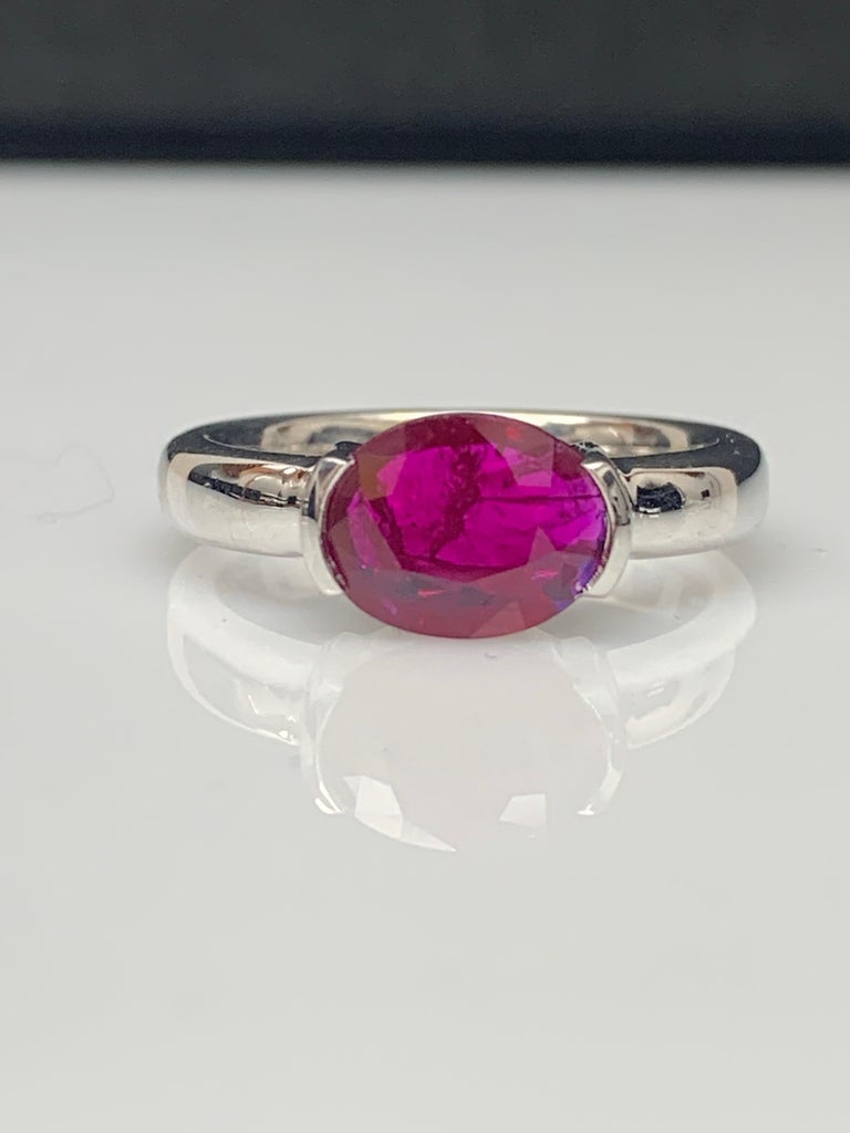 1.37 Carat Oval Cut Ruby Band Ring in 14K White Gold For Sale at 1stDibs