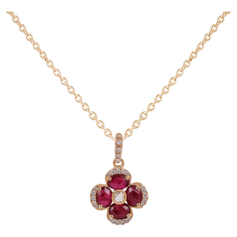 1.37 Carat Oval Cut Ruby Pendant Chain Necklace in 18 Karat Gold with ...
