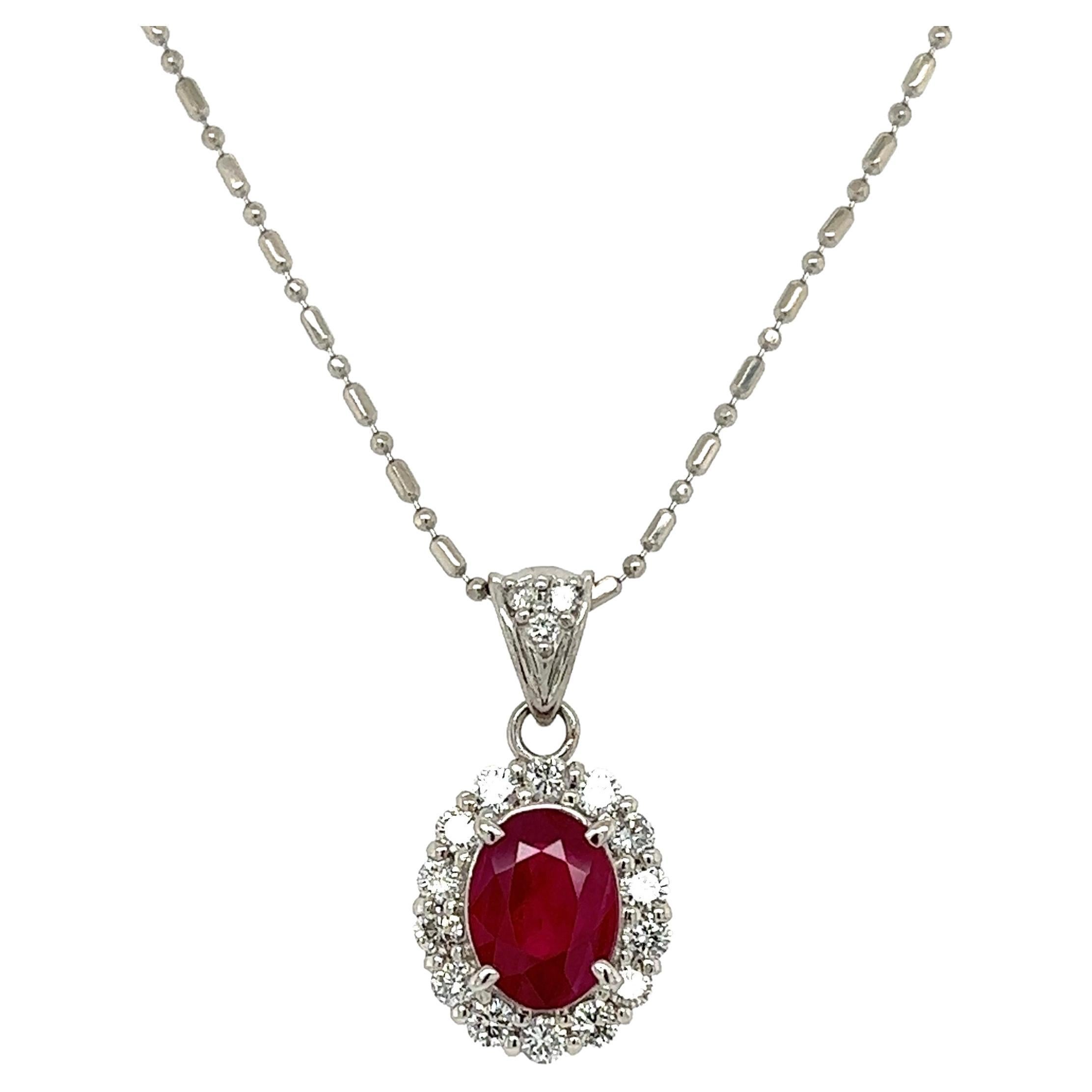 1.37 Carat Oval Cut Ruby Pendant Chain Necklace in 18 Karat Gold with ...