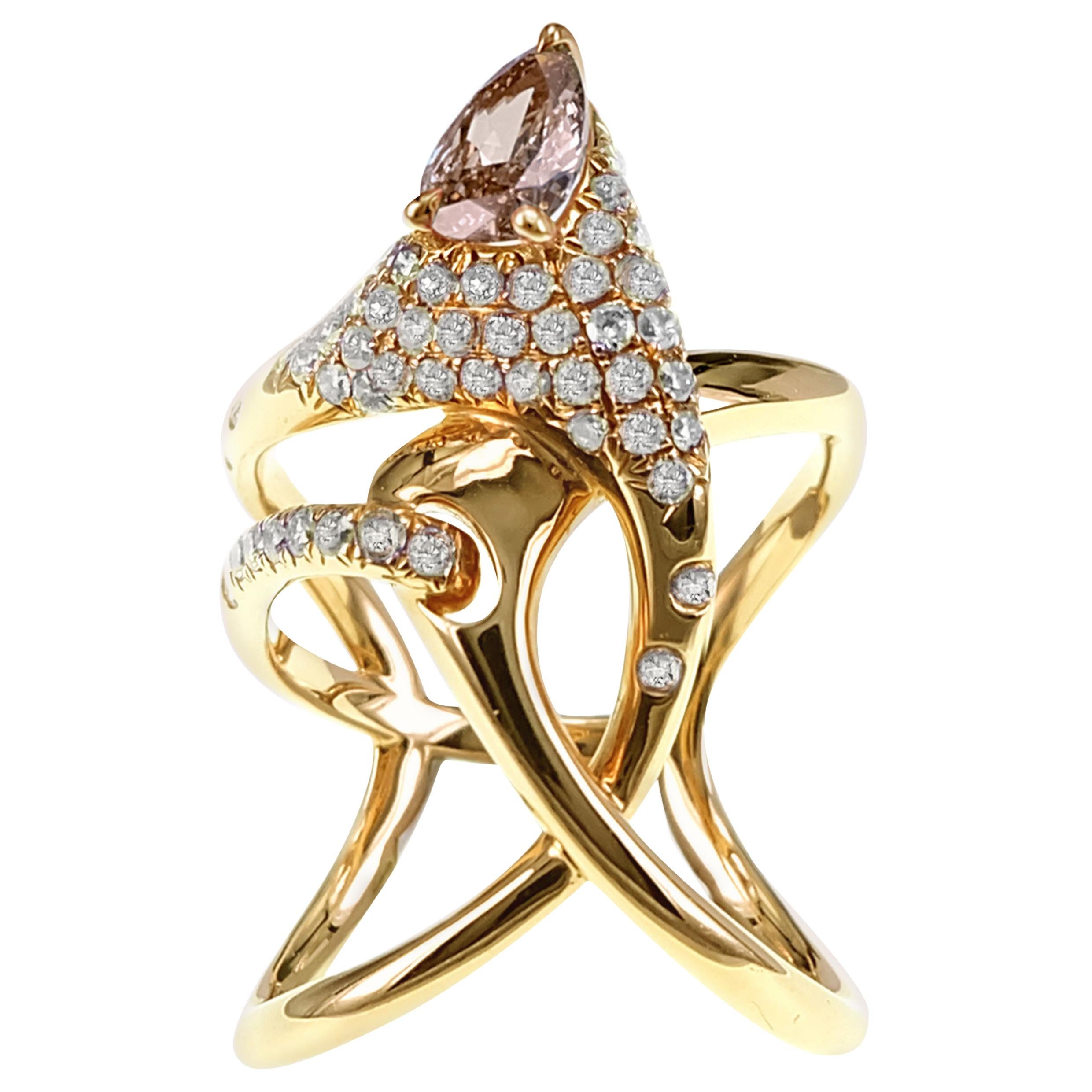 1.38 Carat Red Spinel and Diamond Sun Ring For Sale at 1stDibs