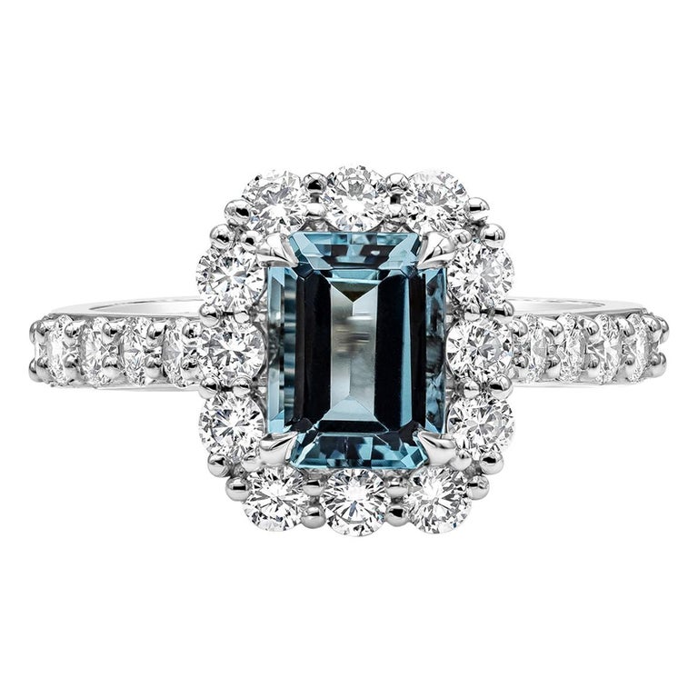 1.39 Carat Aquamarine and Diamond Halo Engagement Ring in Platinum at ...