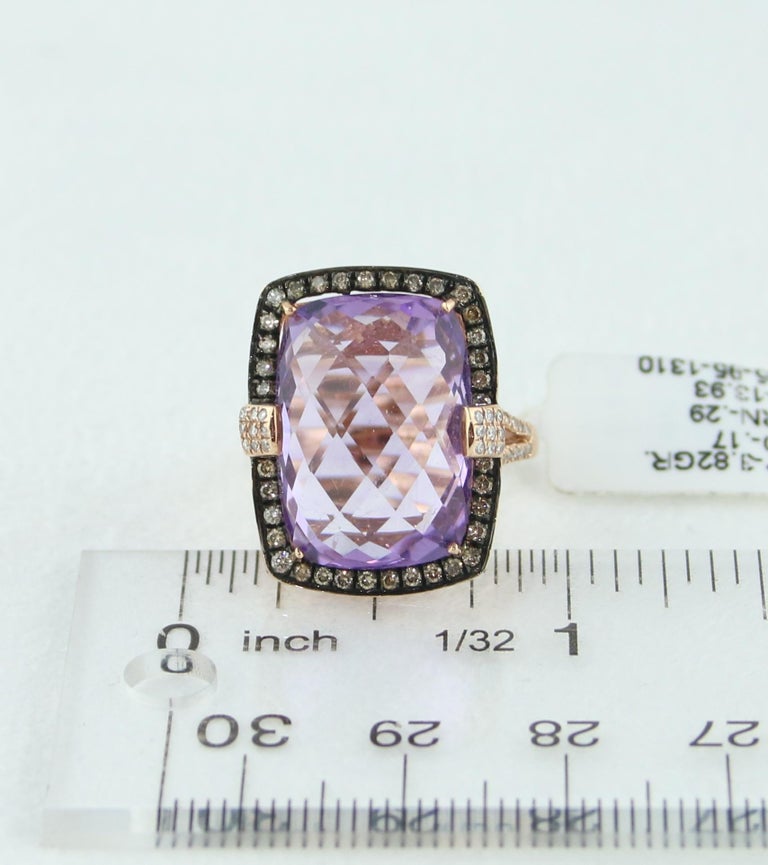 13.93 Carat Radiant Checkerboard Cut Amethyst Diamond Gold Ring For ...