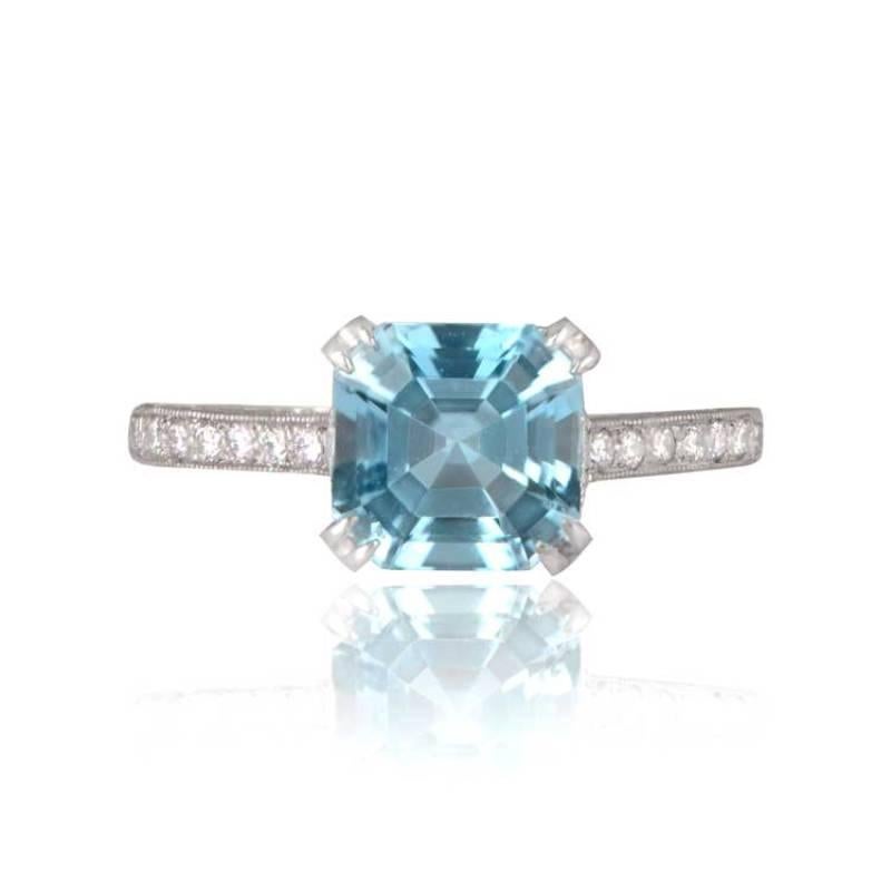1.39ct Asscher Cut Aquamarine Engagement Ring, Platinum For Sale at 1stDibs