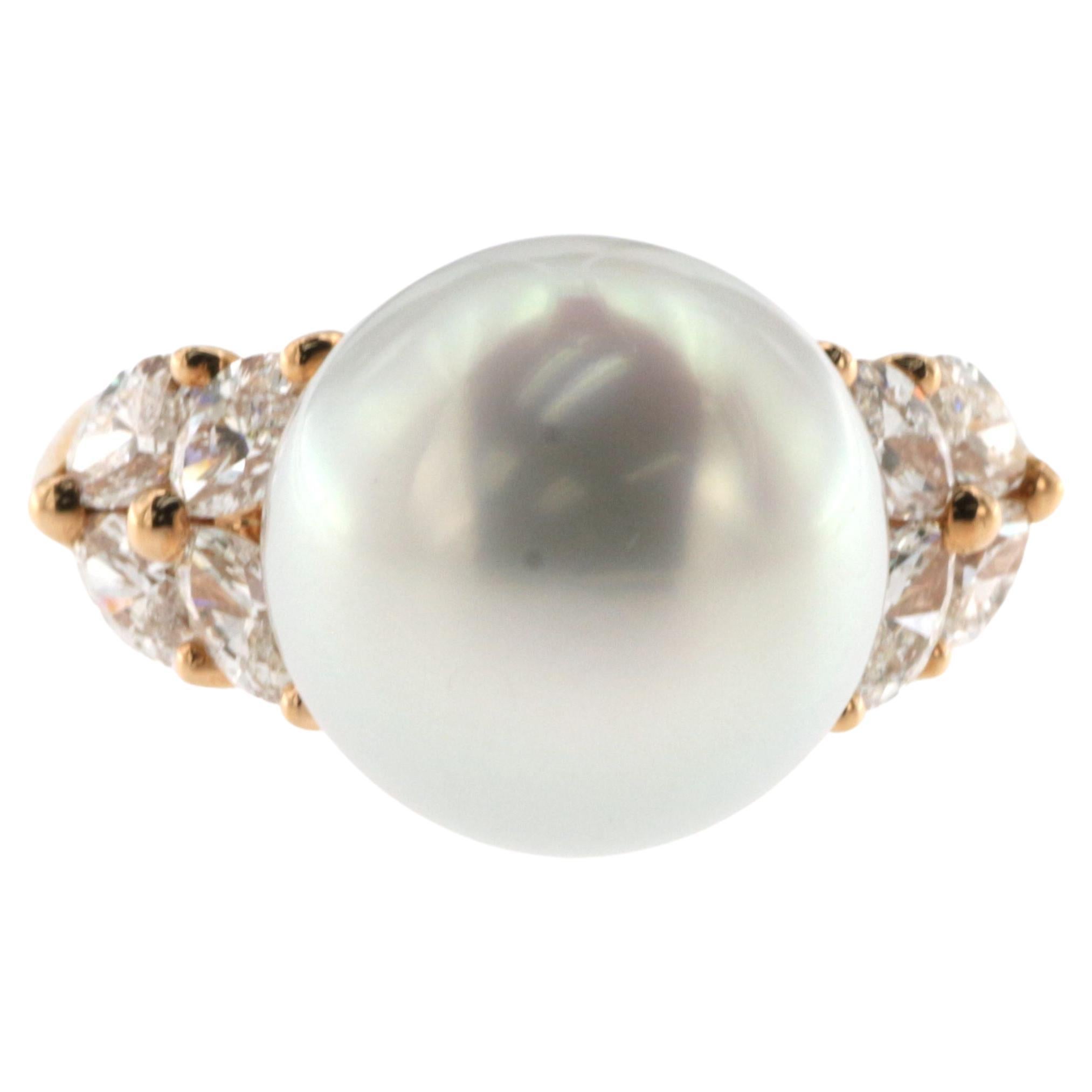 South Sea Pearl Diamond Gold Ring at 1stDibs