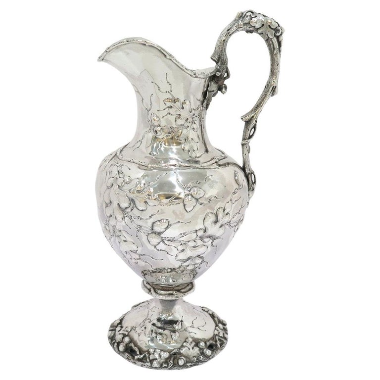 14 3/8 in - Coin Silver Lincoln and Foss, Boston Antique Oak Motif Ewer ...