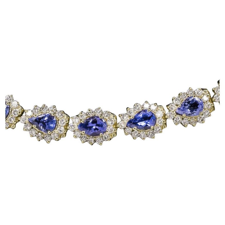 14 Carat Blue Tanzanite Diamond 18 Carat Yellow Gold Bracelet For Sale ...