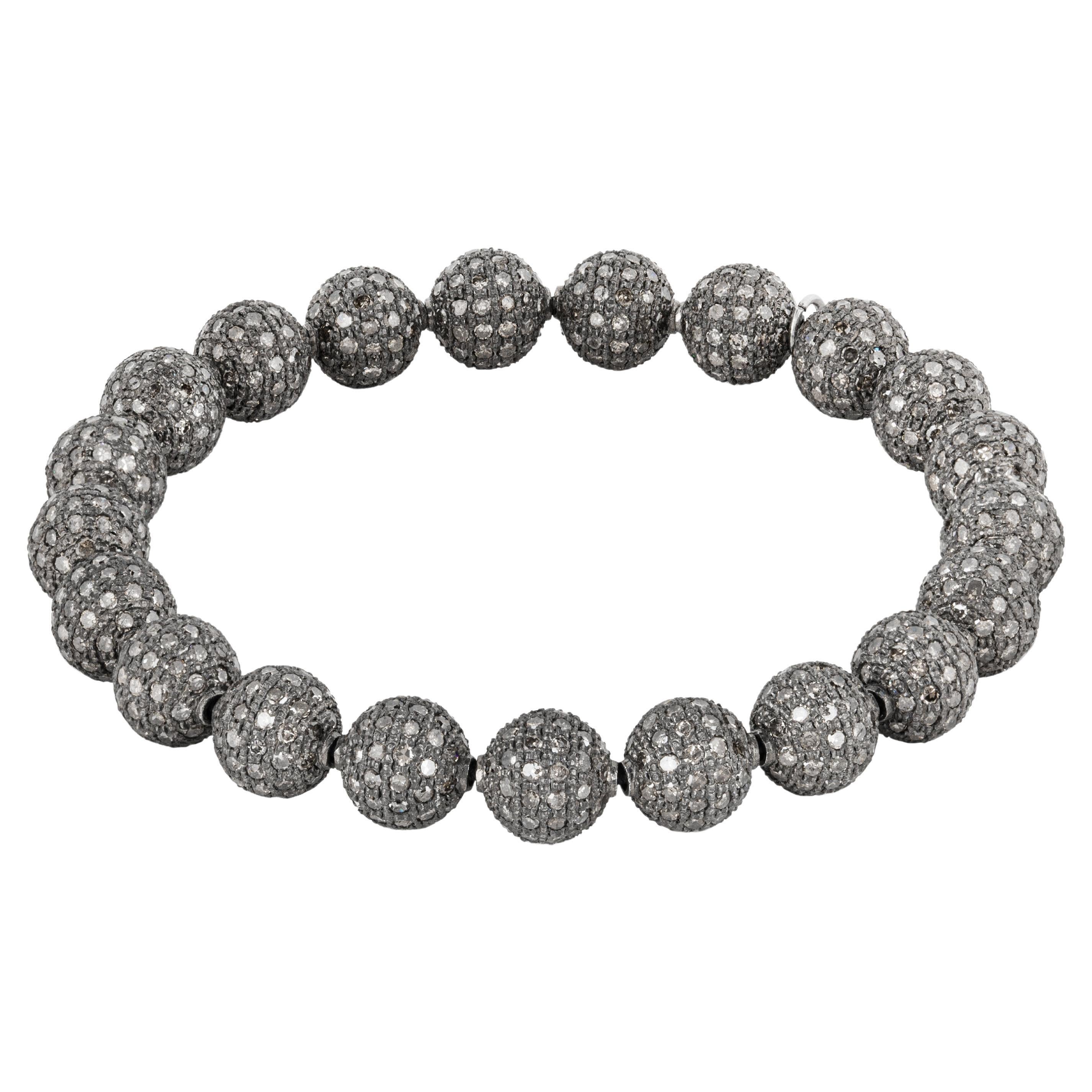 14 carat diamond encrusted sterling silver bead bracelet at 1stDibs