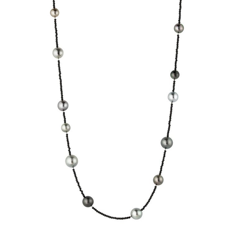 14 Carat Gold Long Strand off Multi Hued Tahitian Pearls and Black ...