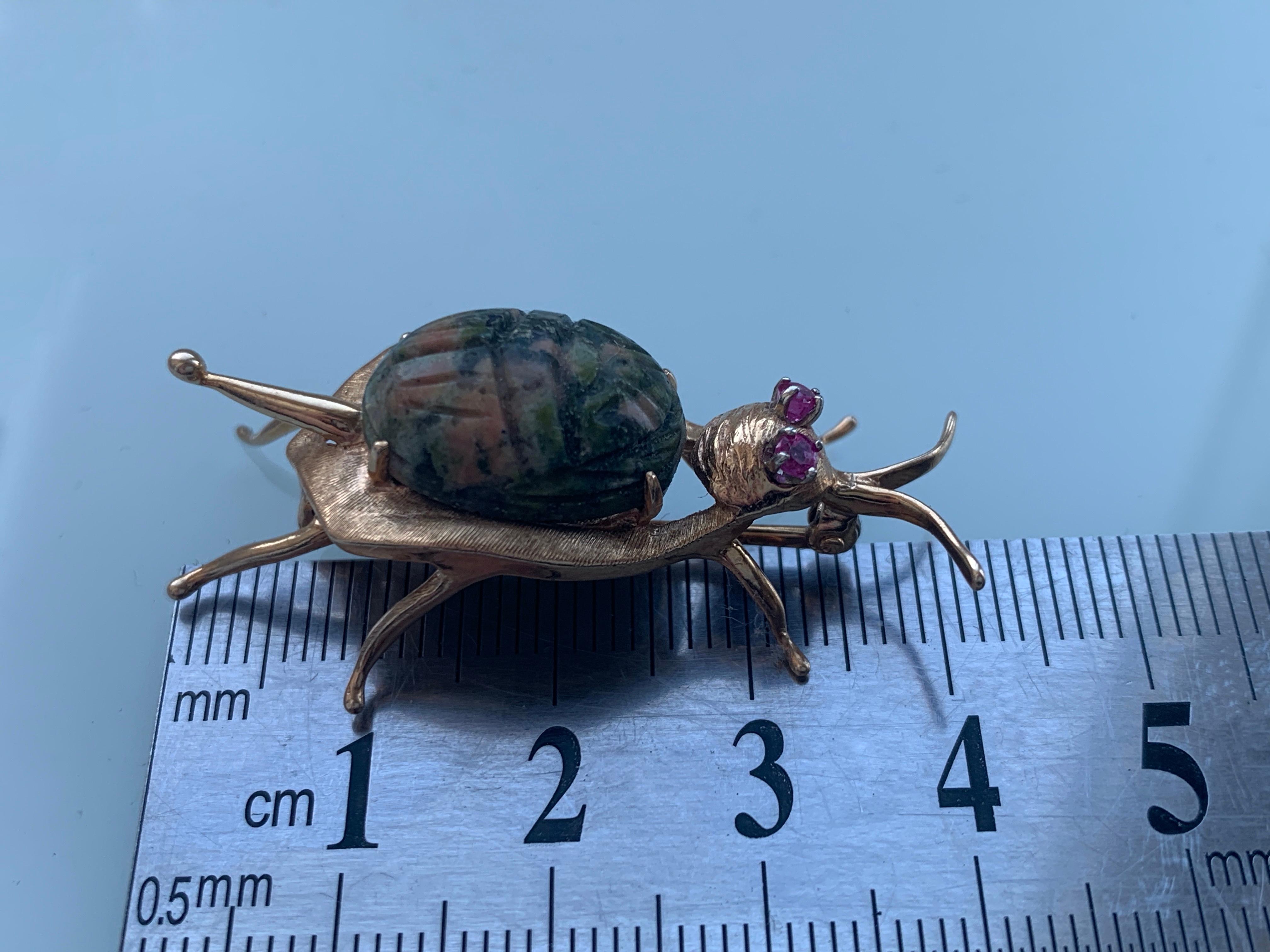 14 Carat Gold Ruby Eyed Beetle Brooch For Sale at 1stDibs