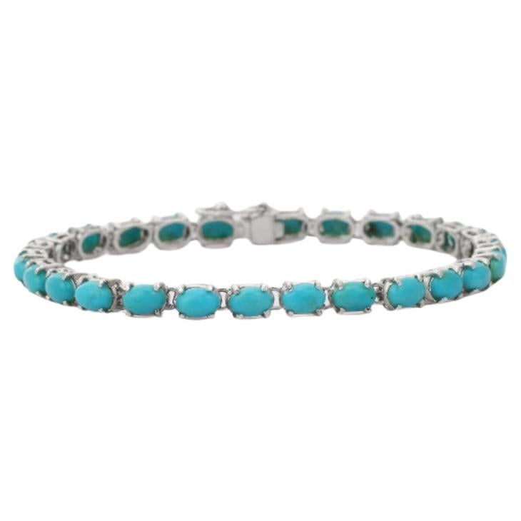 14 Carat Natural Turquoise Tennis Bracelet 925 Sterling Silver Bracelet ...
