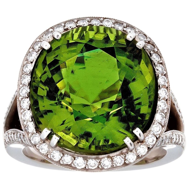14 Carat Unique Burma Peridot and Diamond Ring For Sale at 1stDibs ...