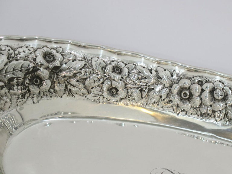 14 in - Sterling Silver Antique American Floral Repousse Bread Dish For ...
