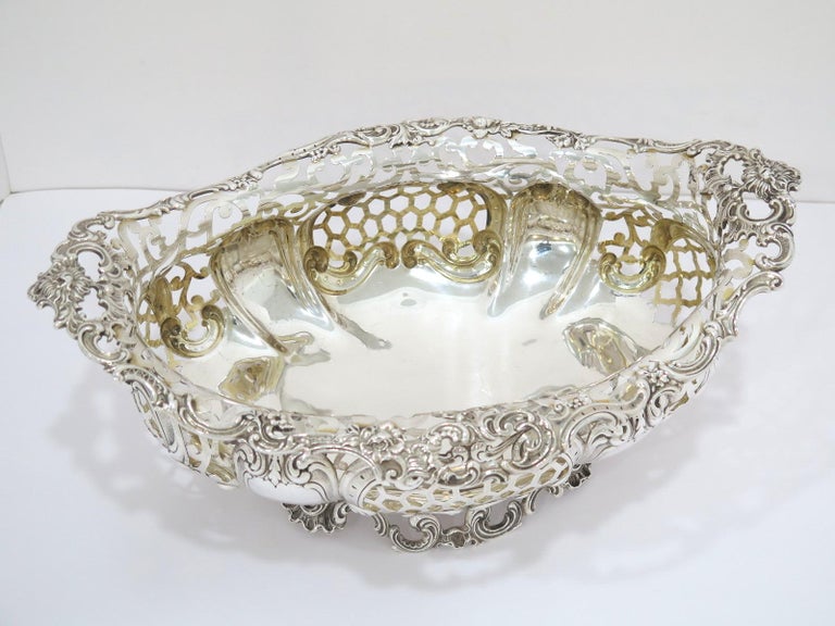 Sterling Silver Wallace Antique Floral Scroll Honeycomb Footed Basket ...