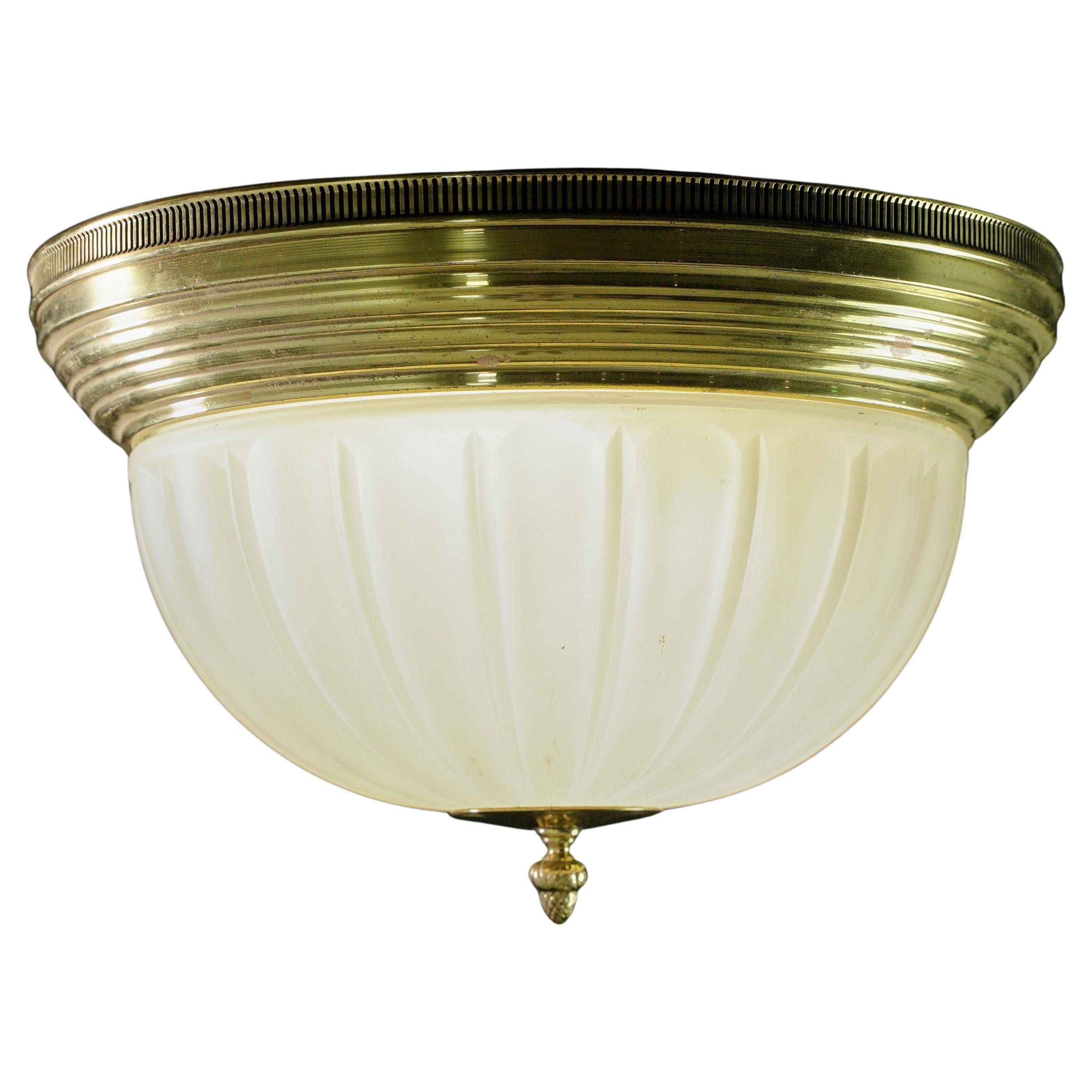 14 in. White Dome Glass and Brass Flush Mount Ceiling Light For Sale at ...