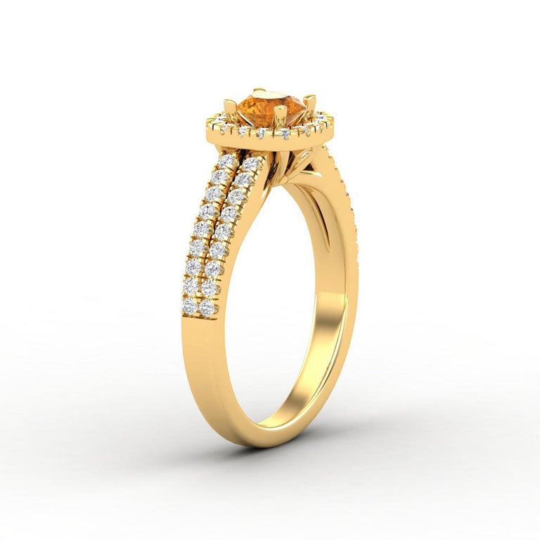 14 K Gold Round Citrine Ring / Round Diamond Ring / Solitaire Ring For ...