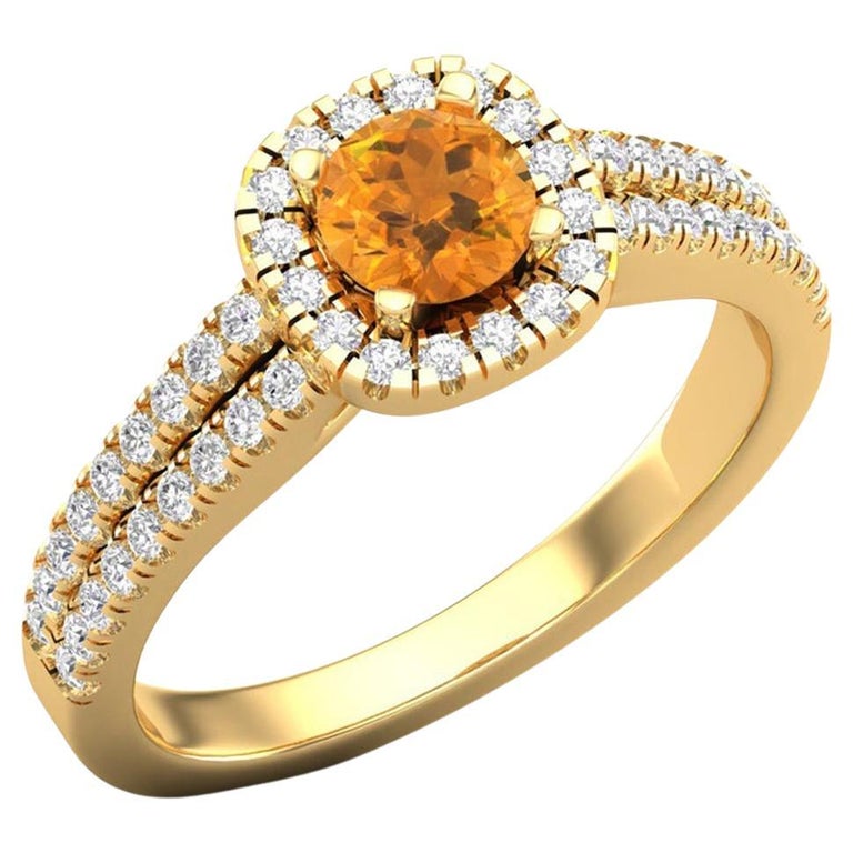 14 K Gold Round Citrine Ring / Round Diamond Ring / Solitaire Ring For ...