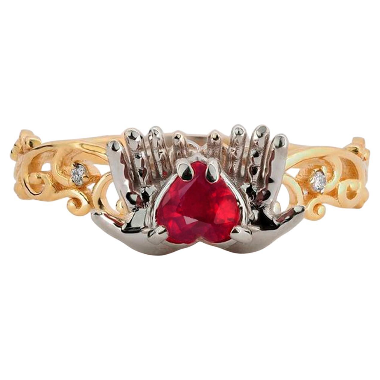 Heart Shaped Ruby Gold Wings Ring For Sale at 1stDibs | heart with ...