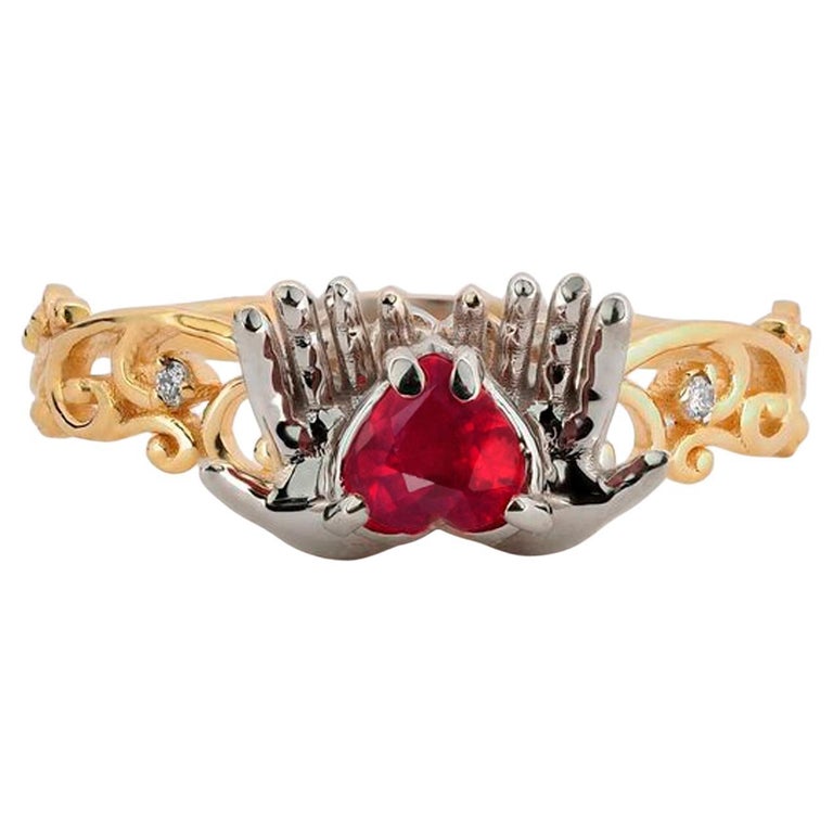 Customizable Heart ruby ring in 14 karat gold. July birthstone ruby ...