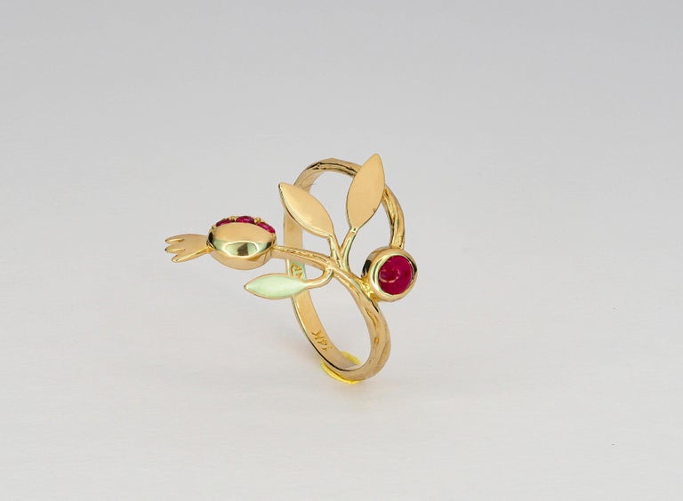 Customizable 14 karat Gold Ring with Ruby, Sapphires. Pomegranate ring ...