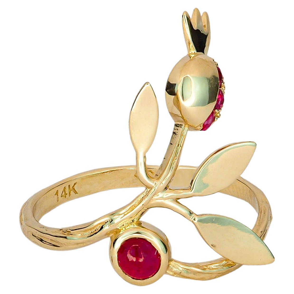Customizable 14 karat Gold Ring with Ruby, Sapphires. Pomegranate ring ...