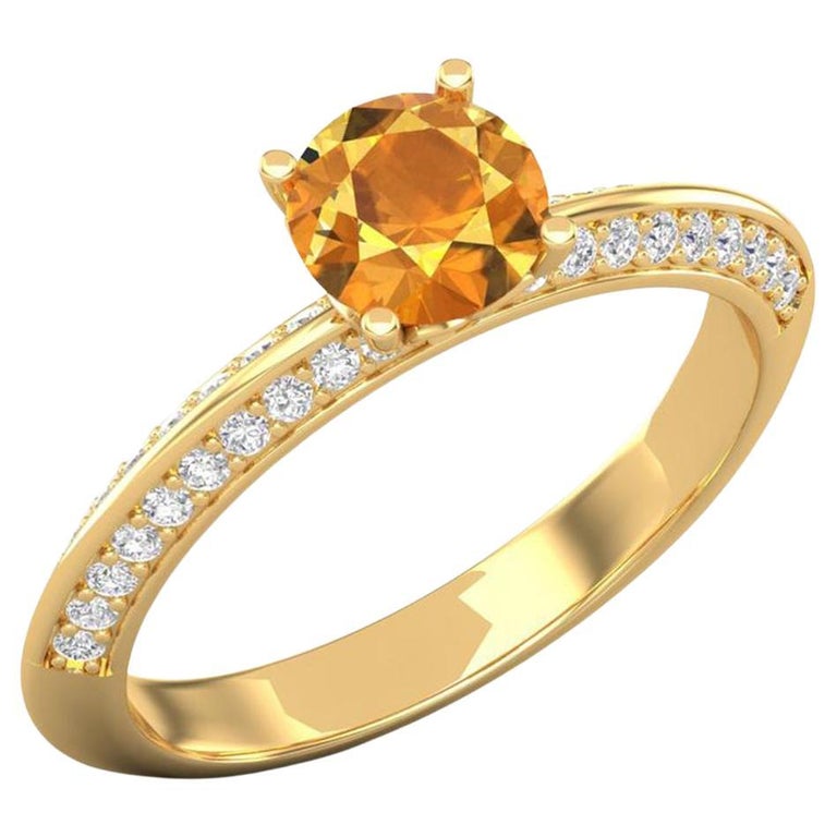 14 K Gold Yellow Citrine Ring / Diamond Solitaire Ring / Engagement ...
