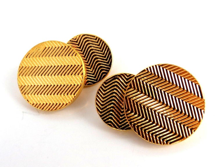 14 Karat 3D Circular Double Textured Gold Cufflinks For Sale at 1stDibs