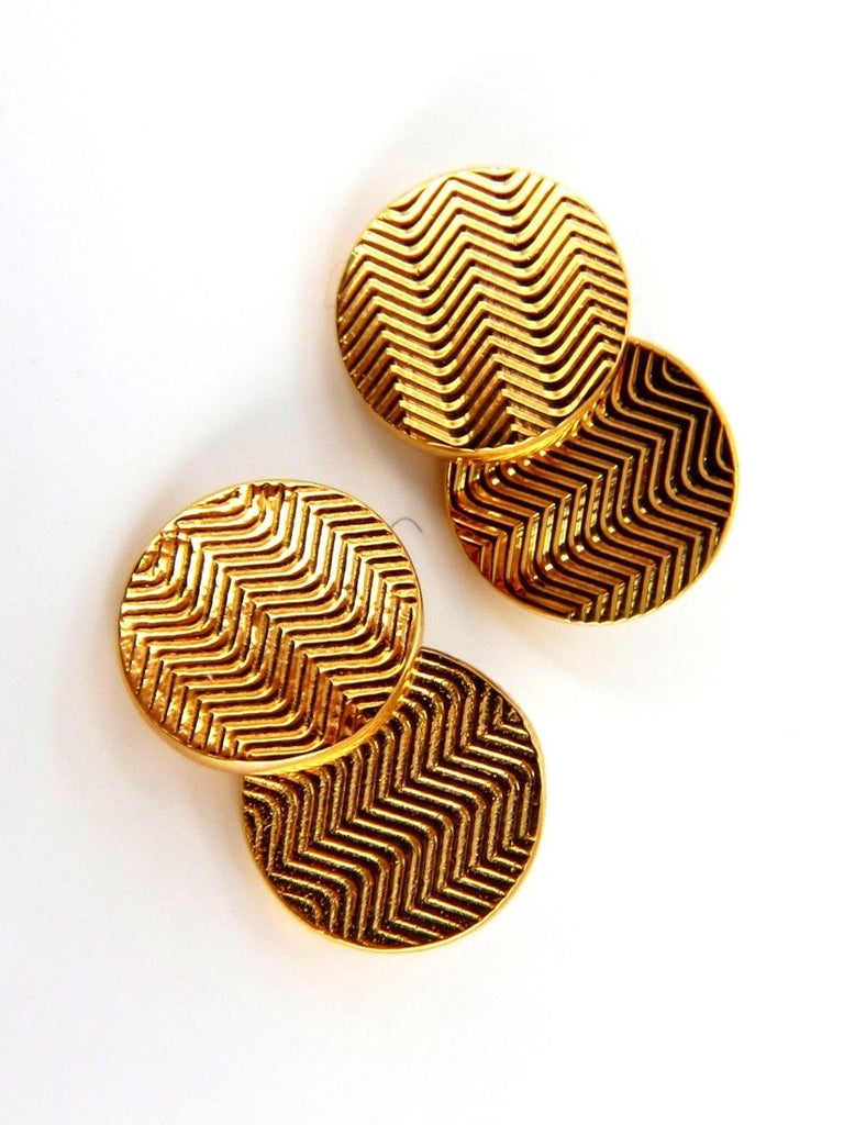 14 Karat 3D Circular Double Textured Gold Cufflinks Tread Lines For ...
