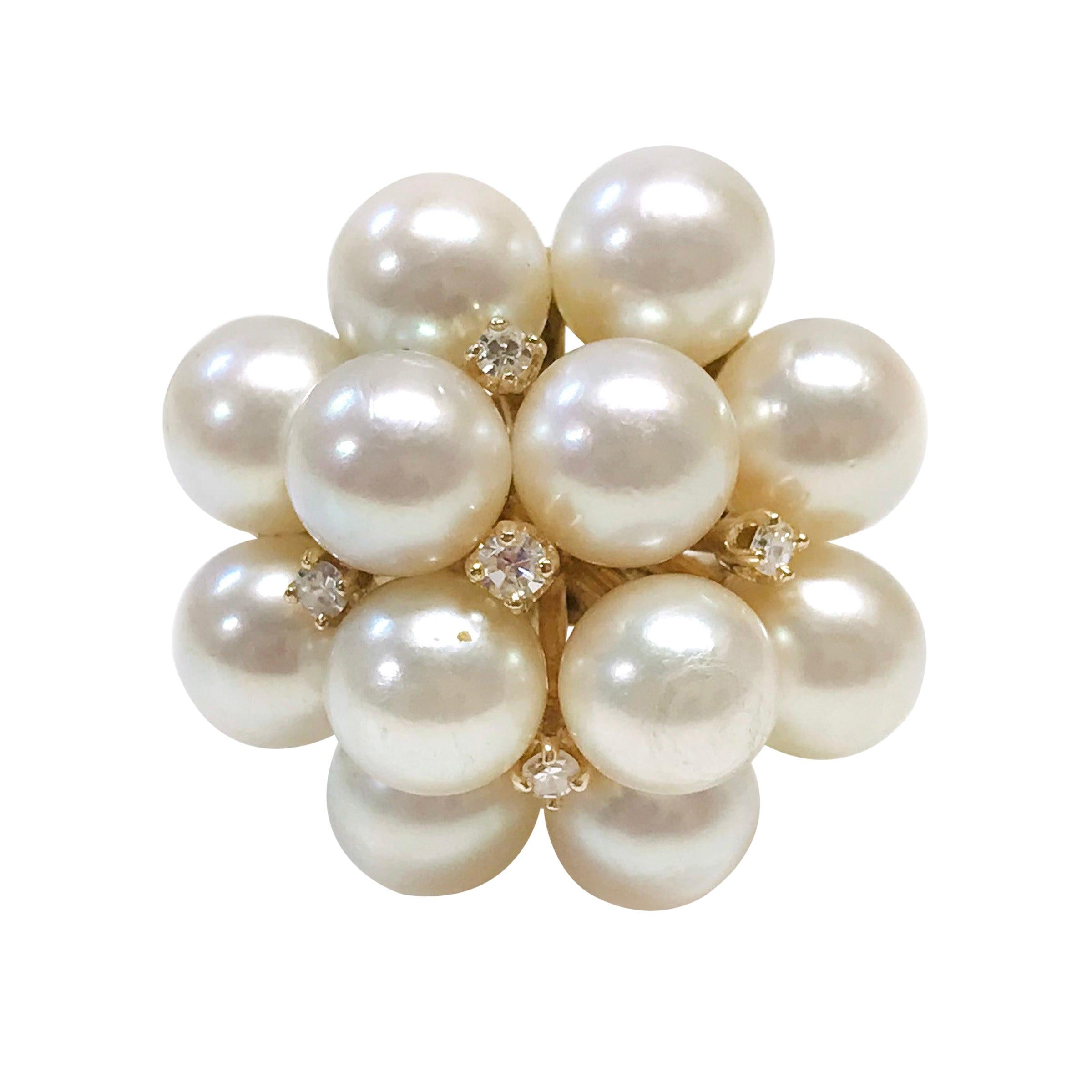 Handmade 14 Karat Diamond and Pearl “Oyster” Ring For Sale at 1stDibs