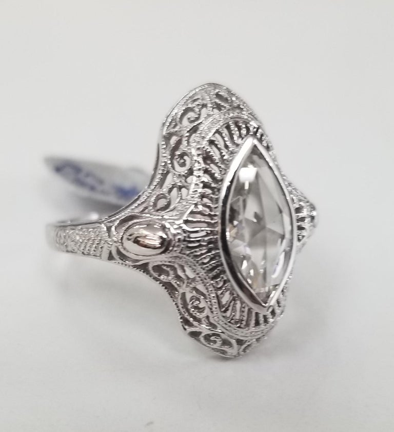 14 Karat "Art Deco" Marquise Rose Cut Diamond Filigree Ring For Sale at ...