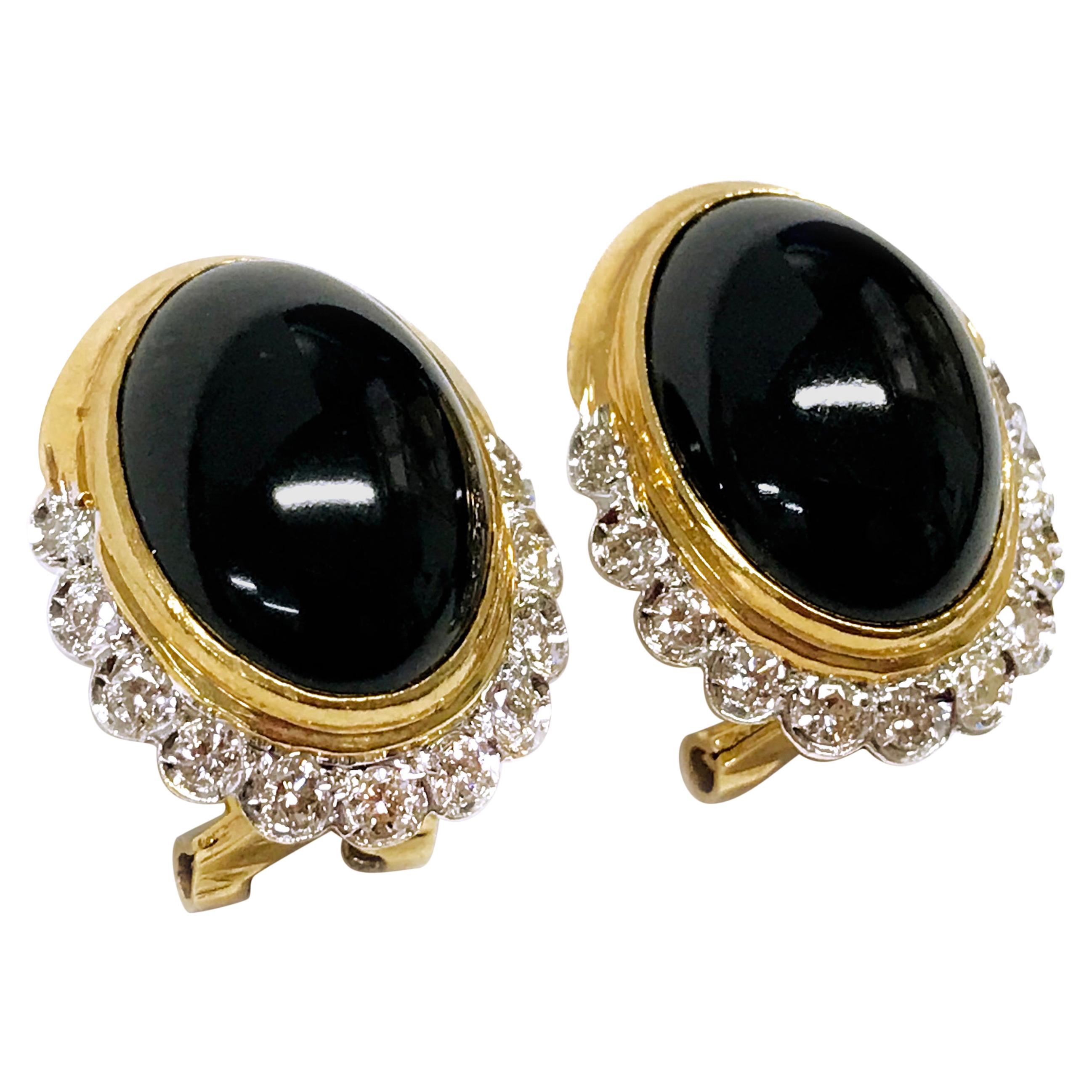 Black Onyx and Diamond Heart Earrings at 1stDibs