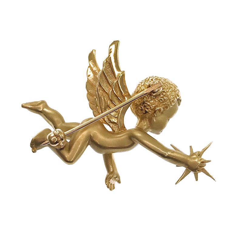 Yellow Gold Cherub/Angel Brooch Pin For Sale at 1stDibs