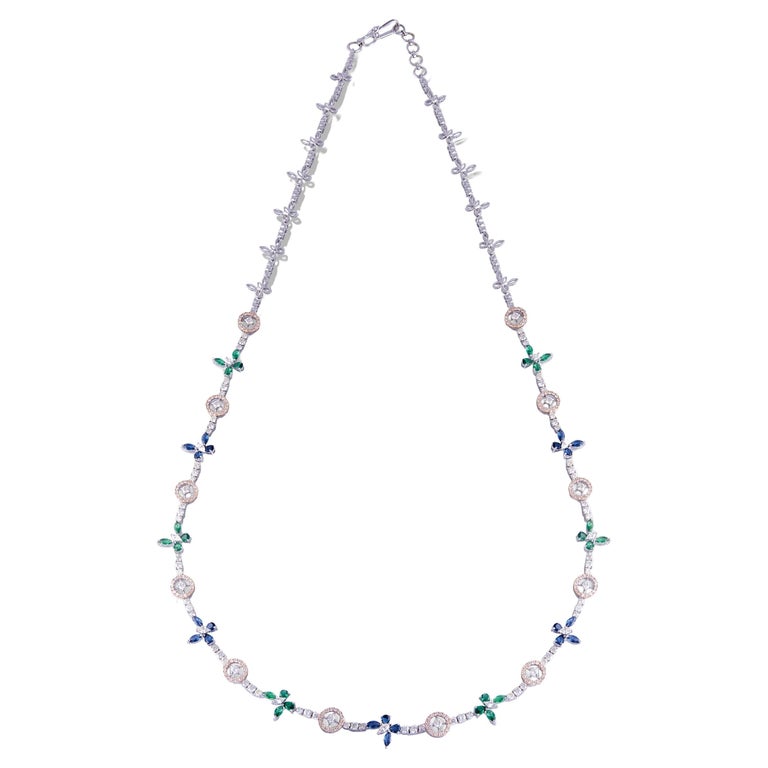 14 Karat Diamond Color Stone Long Chain For Sale at 1stDibs